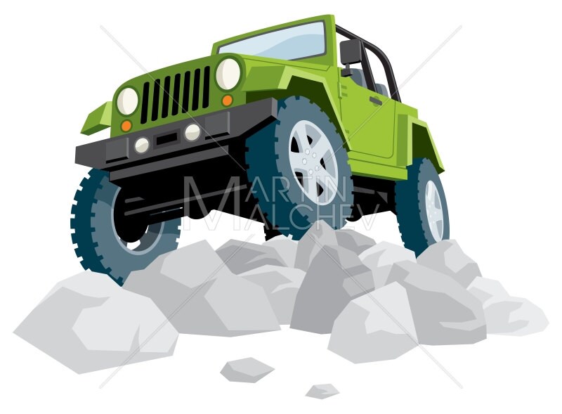 Off-road Vector Cartoon Illustration. off Road, Jeep, 4x4, Car, Green ...
