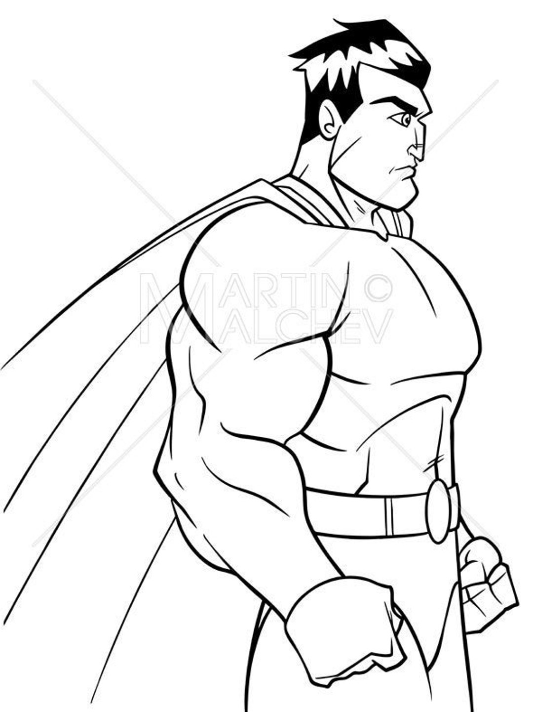 Superhero Side Profile Line Art Vector Illustration Man, Hero, Cape ...