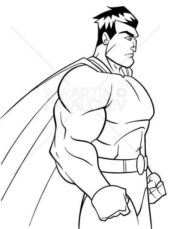 Superhero Side Profile Line Art Vector Illustration Man Hero - Etsy