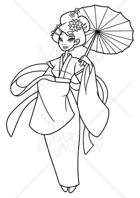 Asian Girl Illustration Line Art Vector Illustration Asian - Etsy