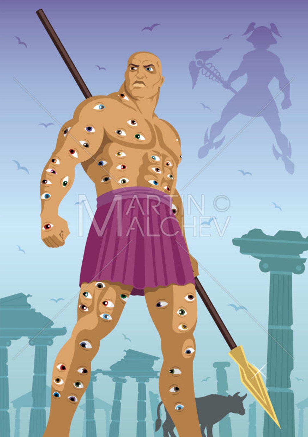 Argus All-seeing Vector Cartoon Illustration. Giant, Hero, Villain ...
