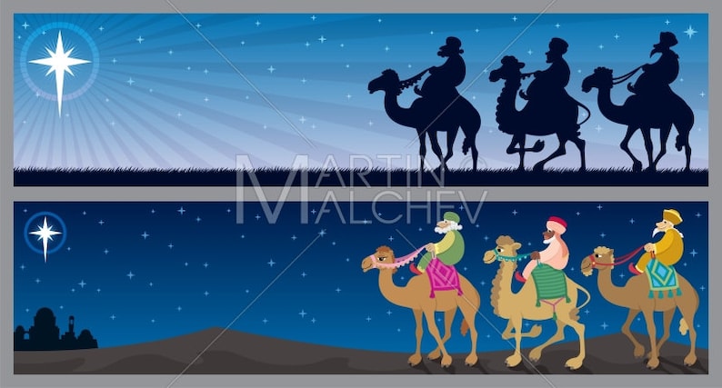 Three Kings Landscapes Vector Cartoon Illustration. Christmas, Banner ...
