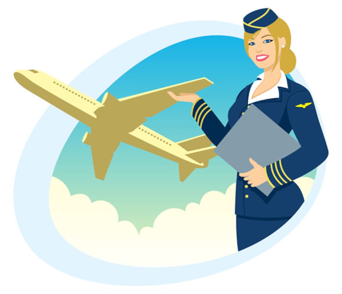 Air Travel Vector Cartoon Illustration. Cabin Crew, Air Hostess, Flight ...