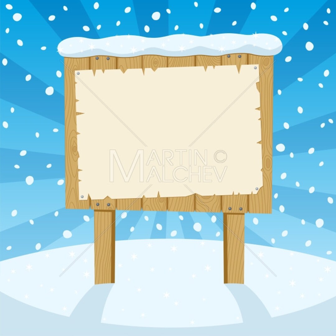 Sign & Snow Vector Cartoon Illustration. Winter, Snowflake, Cold ...