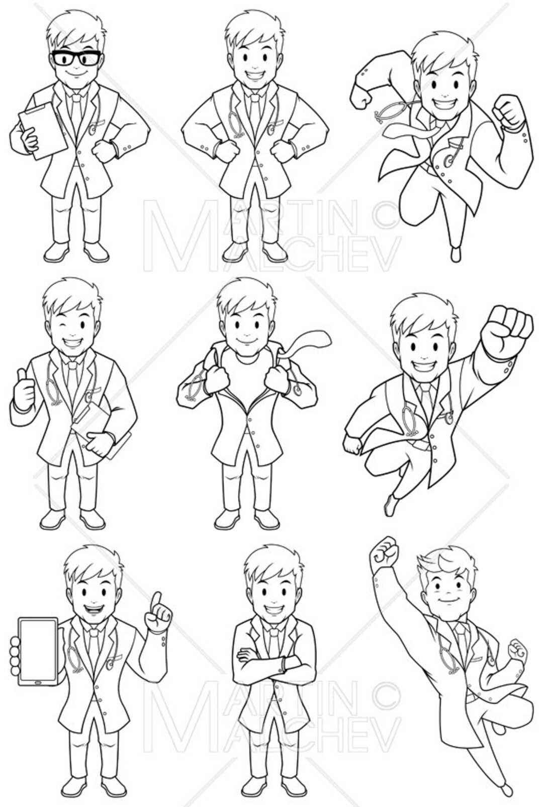 Doctor Line Art Vector Illustration Doctor, Medical, Coloring, Book ...
