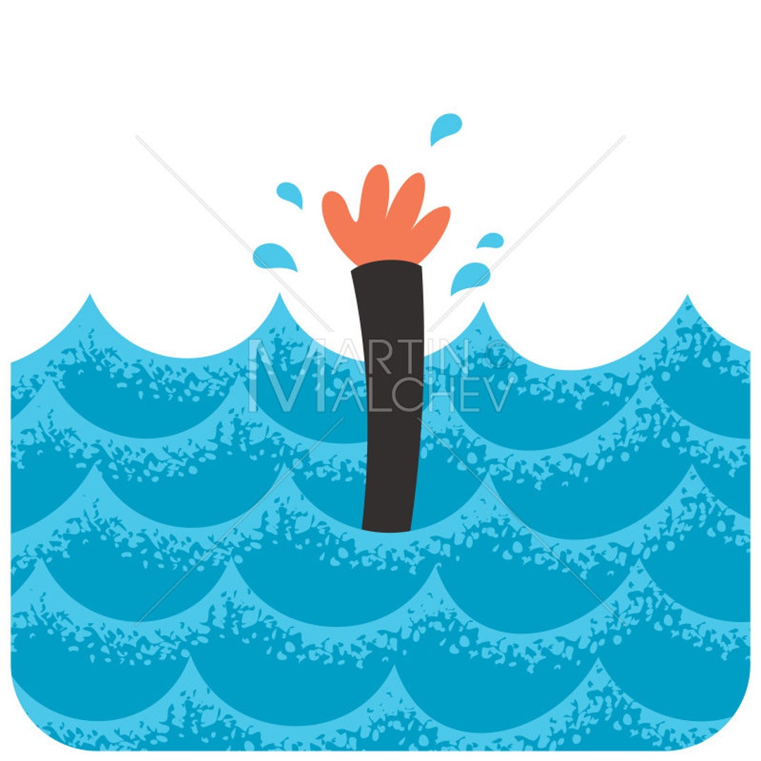 Drowning Vector Cartoon Illustration. Drown Sink Sinking - Etsy