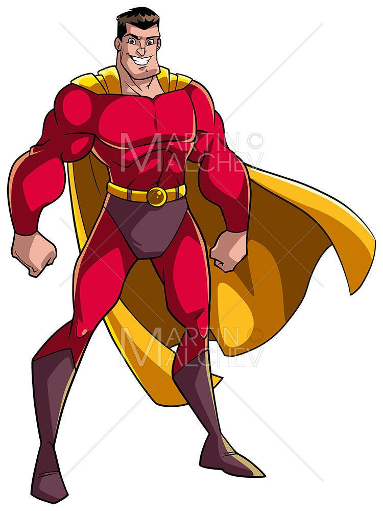 Superhero Standing Tall Vector Cartoon Illustration. Super, Hero, Man ...