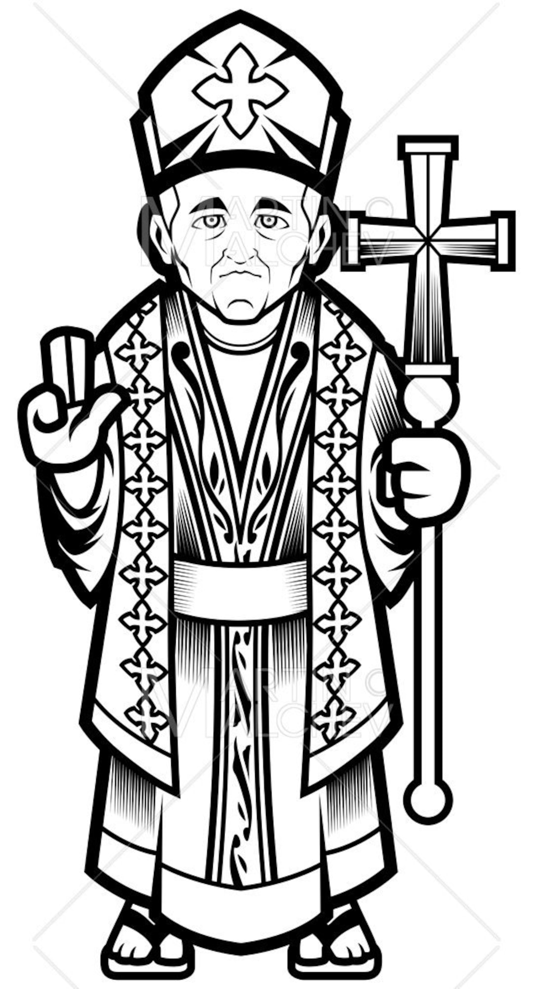 Bishop Line Art Vector Illustration Pope Bishop Cardinal - Etsy