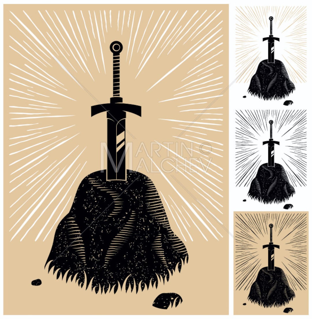 Excalibur Vector Cartoon Clipart Illustration. Sword, Stone, King ...