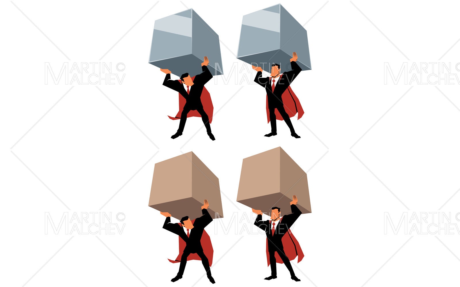 Super Businessman Lifting Heavy Load Vector Illustration. Business, Man ...