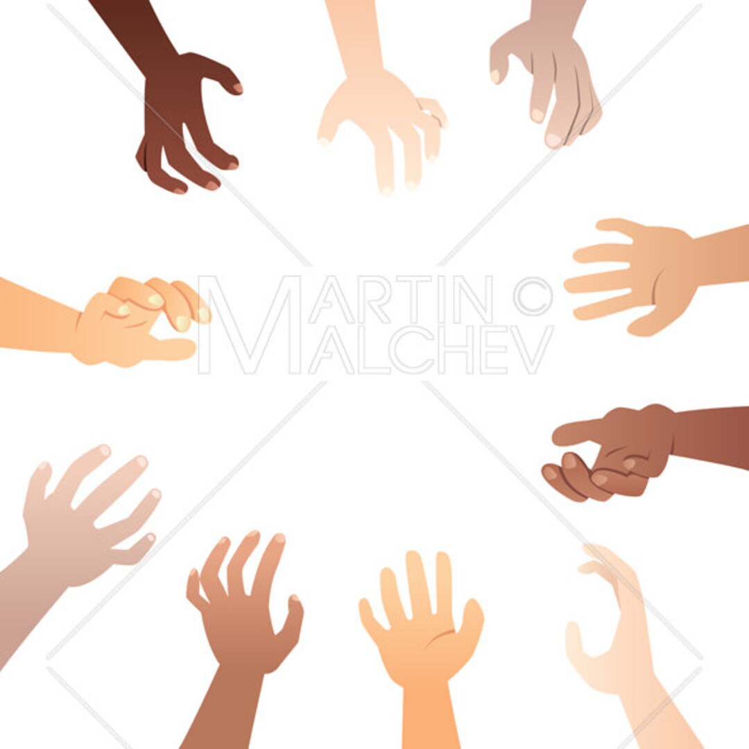 Hands Reaching to Product Vector Illustration. Many, Hand, Reach ...