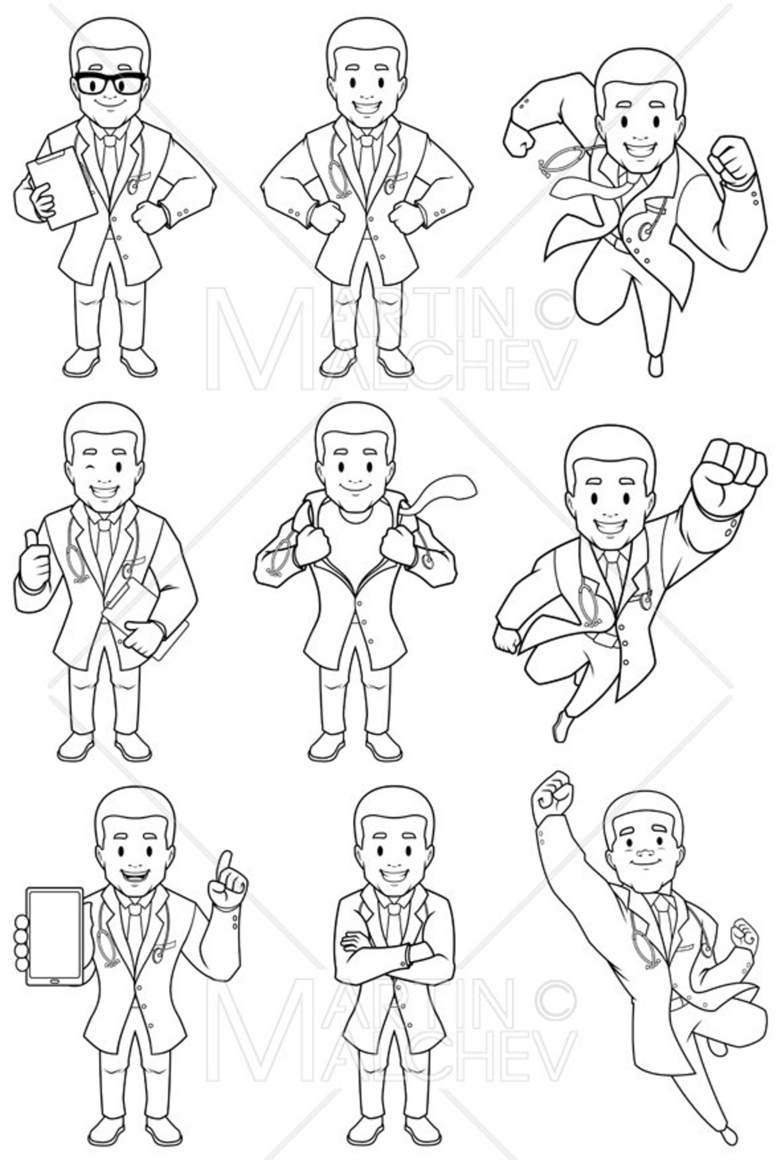 Doctor African Line Art Vector Illustration Doctor, Medical, Coloring ...