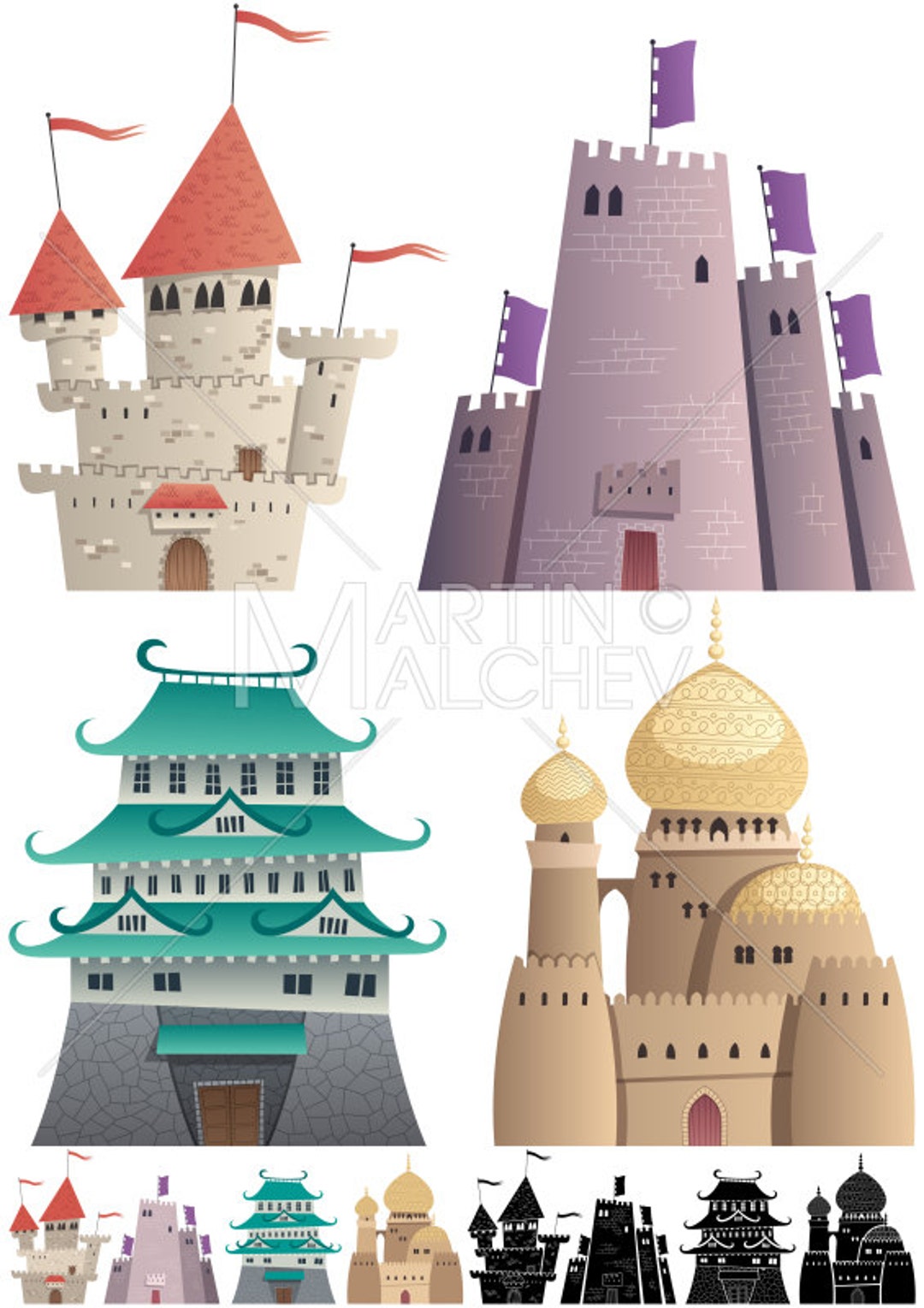 Cartoon Castles on White Vector Cartoon Clipart Illustration. Castle ...