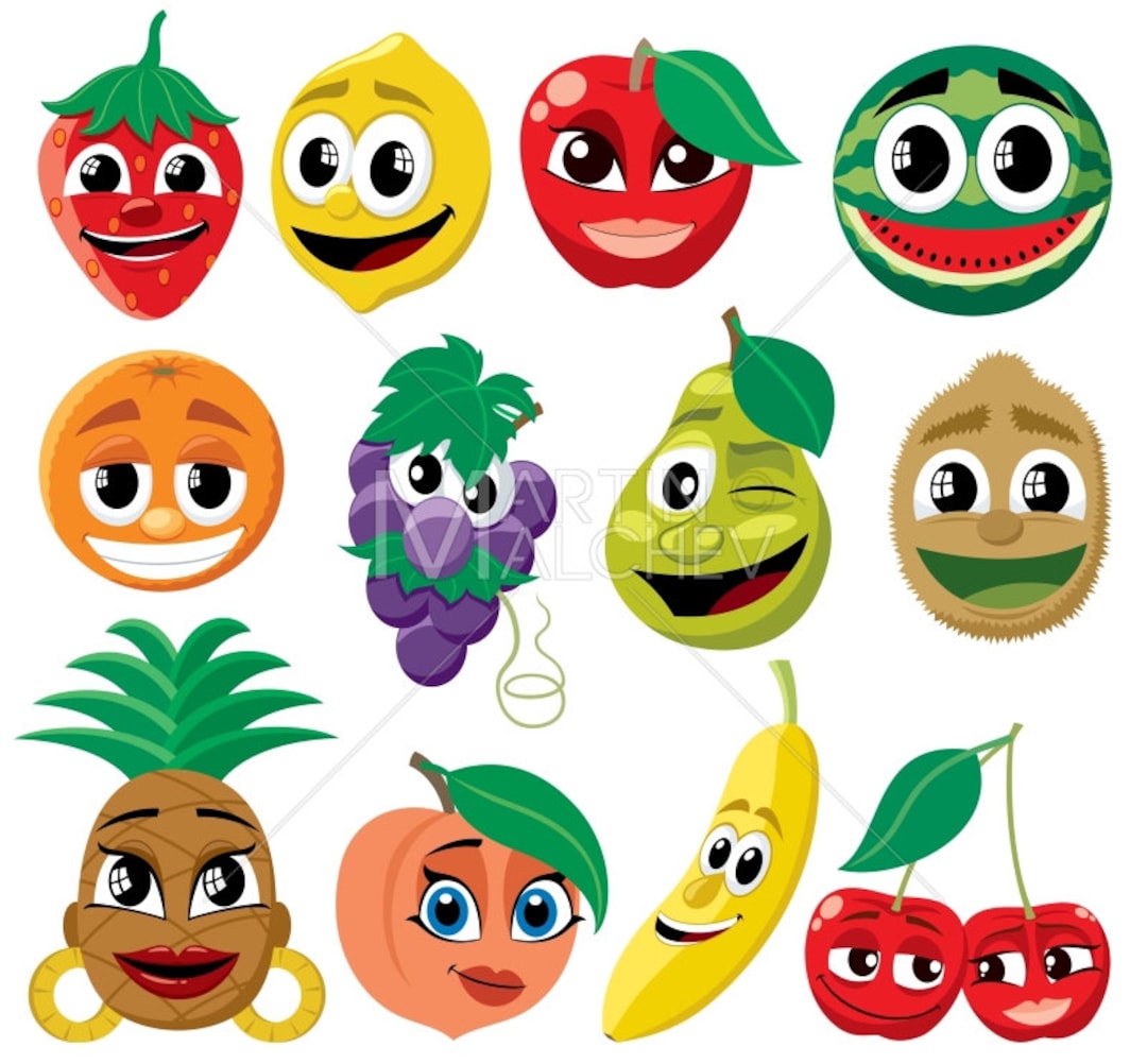 Cartoon Fruits And Vegetables Without Faces