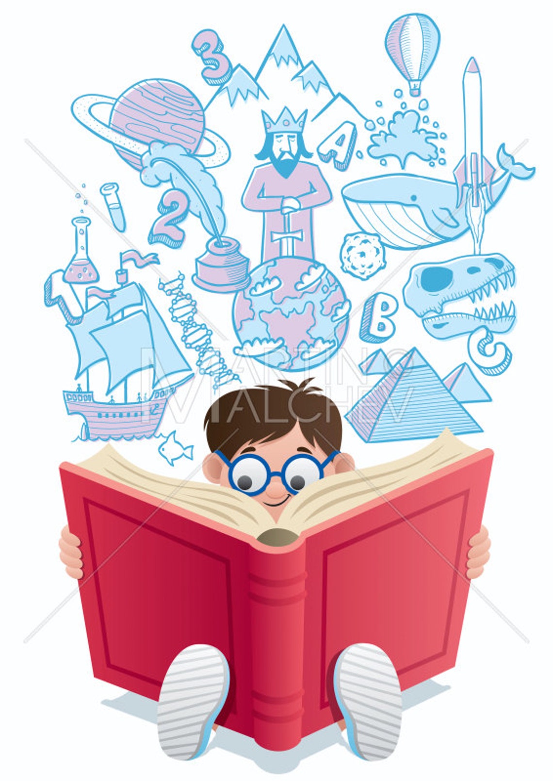 Aprendizaje Ilustración de dibujos animados vectoriales. niño, libro ...