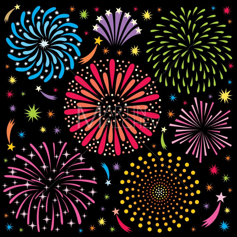 Fireworks Vector Cartoon Illustration. Pyrotechnics, Light, Show, Party ...