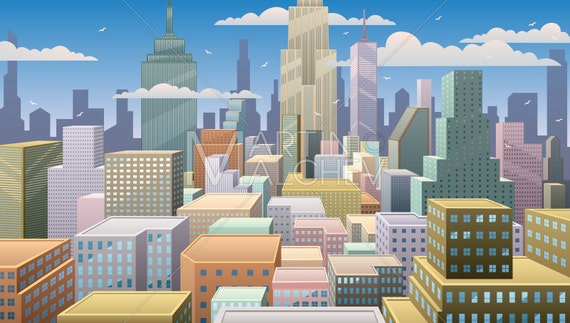 Cartoon Town Skyline