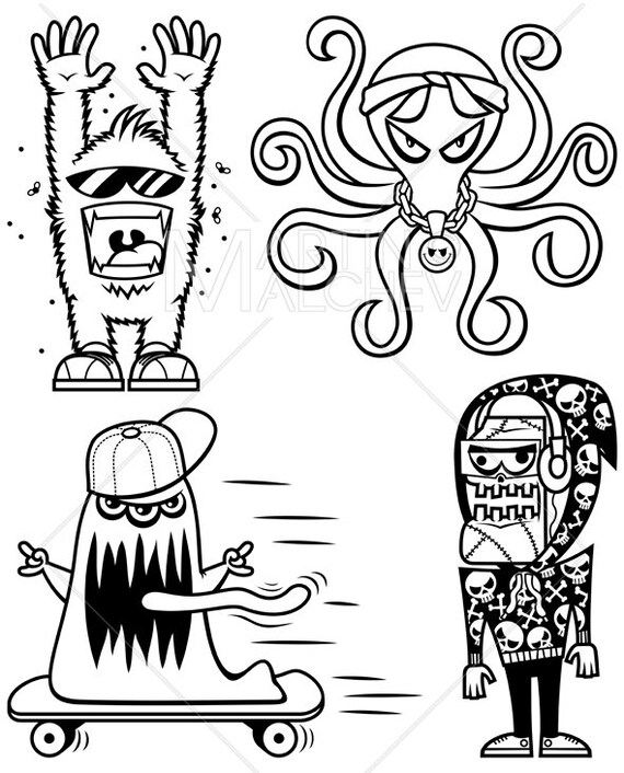Graffiti Monsters Line Art Vector Illustration Monster | Etsy Australia