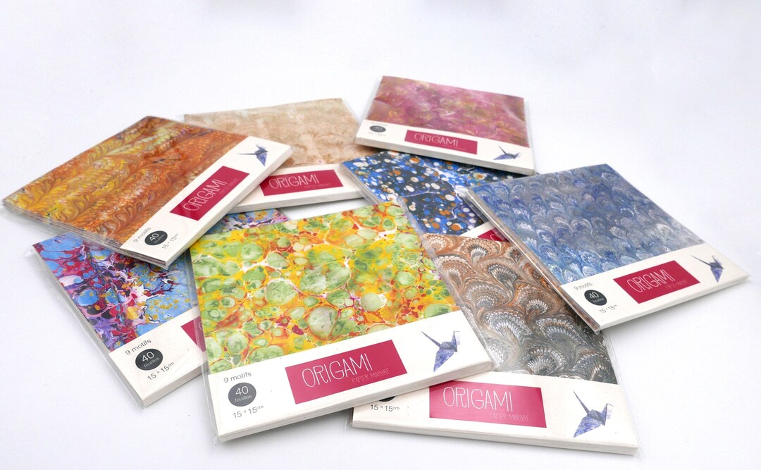 Origami Paper With Marbled Patterns - 15x15cm - 40 Sheets - 9 Patterns ...
