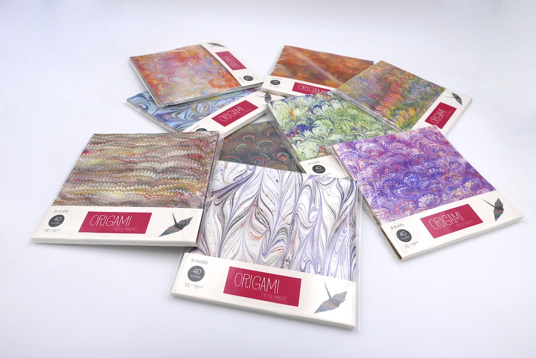 Origami Paper With Marbled Patterns - 15x15cm - 9 Patterns - 40 Sheets ...