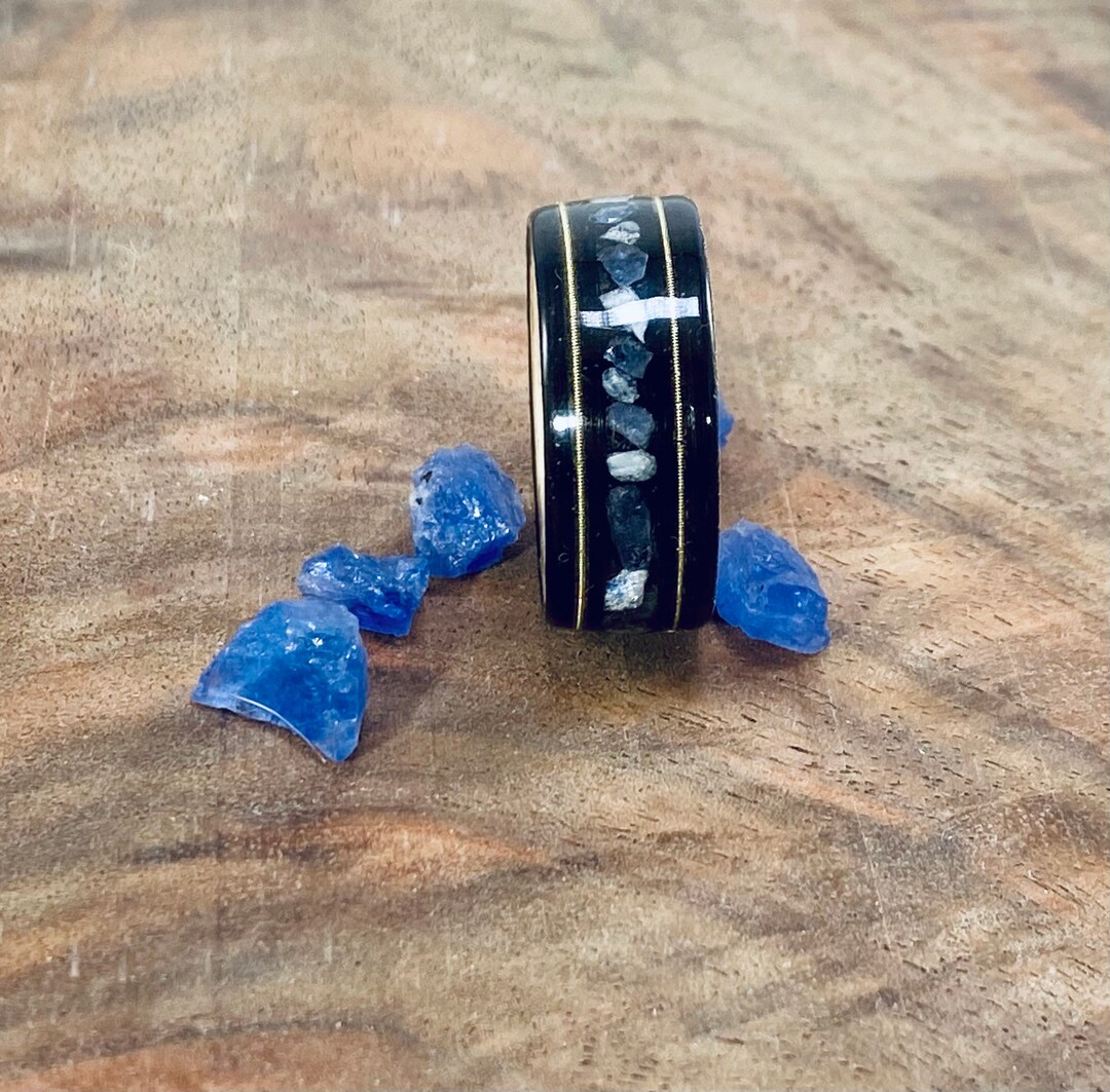 Tanzanite and Moonstone Bentwood Ebony Ring With Guitar String Inlays ...