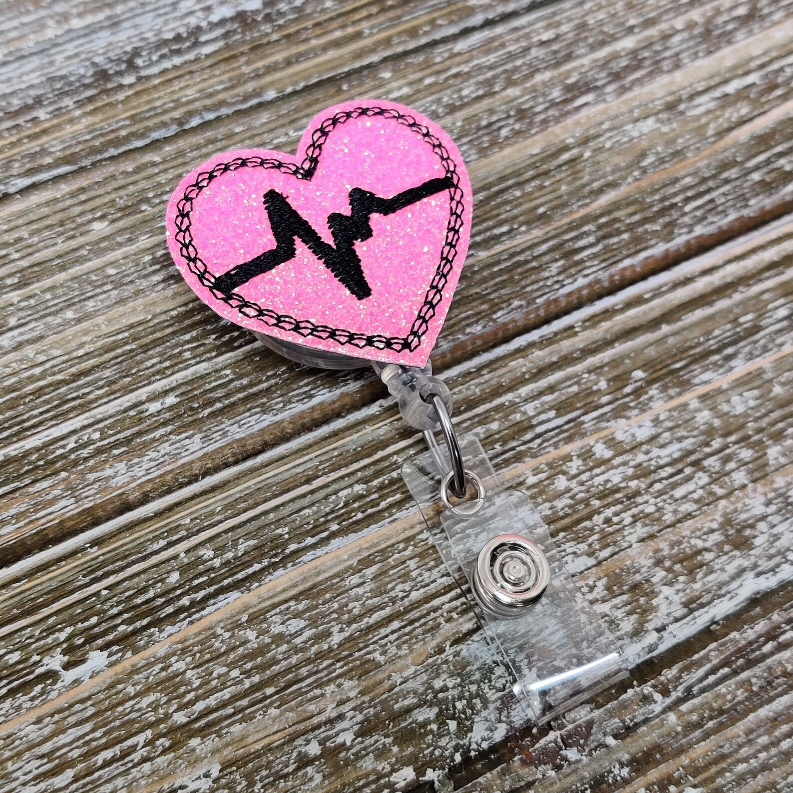 Neon Pink and Black Glitter EKG Heart Badge Holder EKG Heart - Etsy