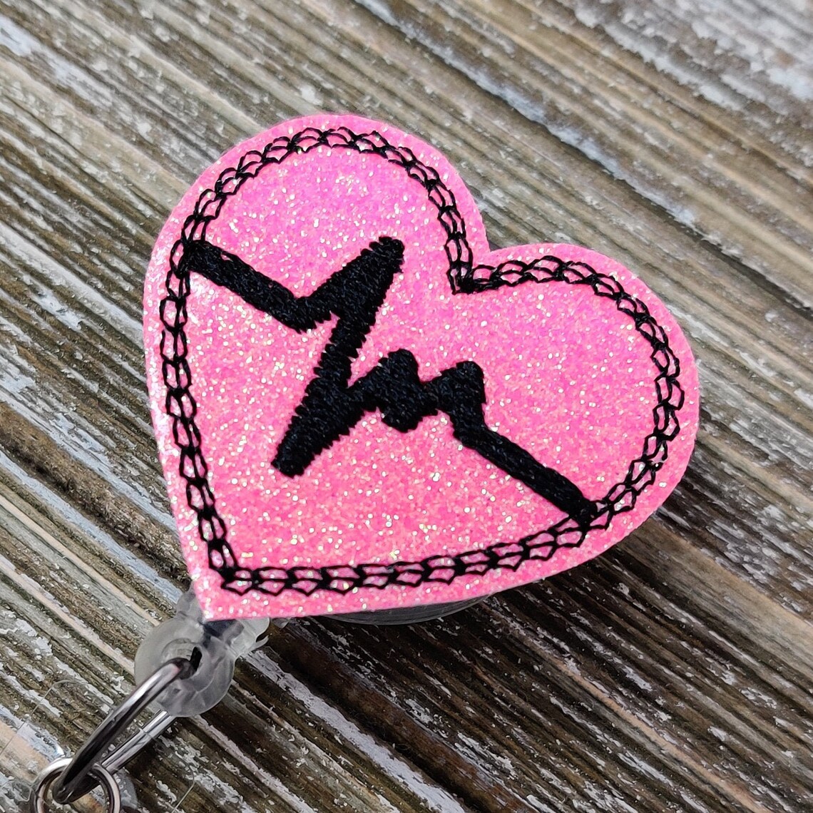 Neon Pink and Black Glitter EKG Heart Badge Holder EKG Heart - Etsy