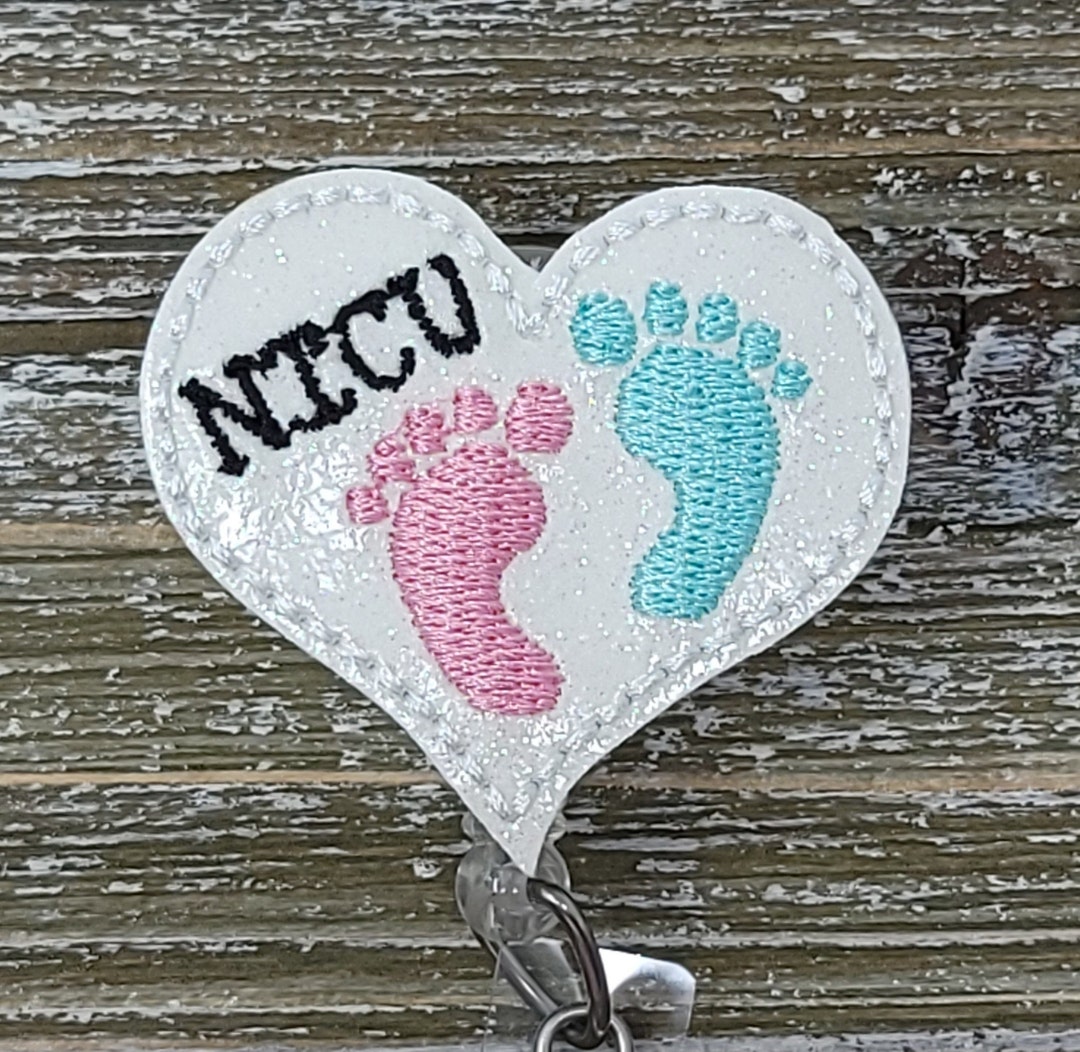 White Glitter Vinyl NICU Heart Badge Holder NICU Badge - Etsy