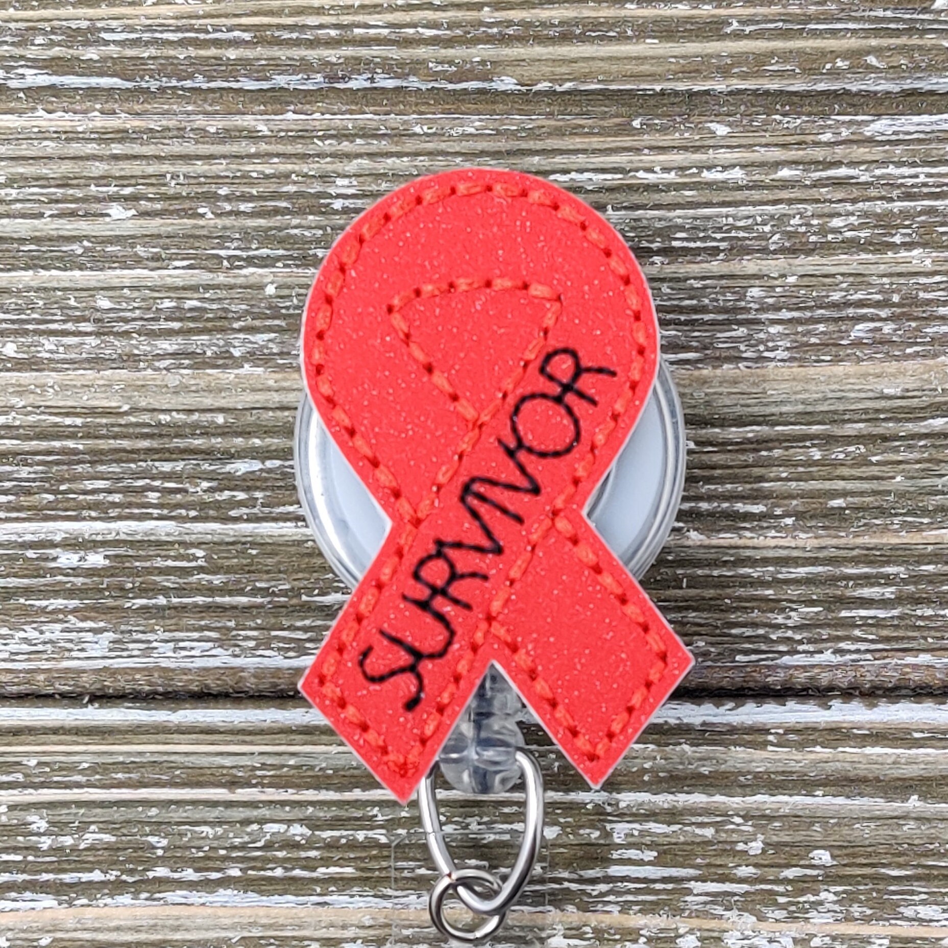 Red Shimmer Vinyl Survivor Ribbon Badge Holder Red Awareness | Etsy