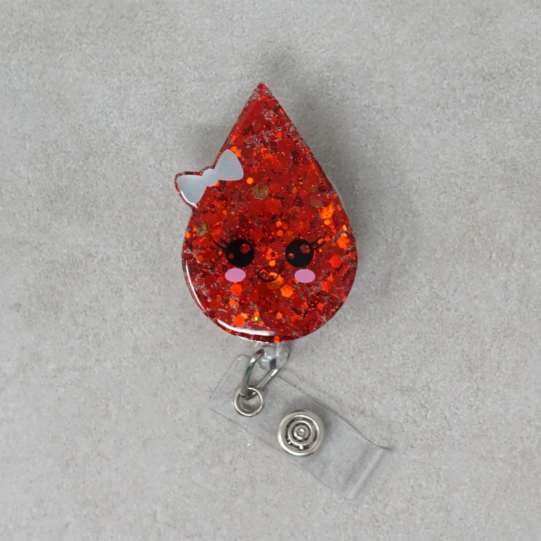 Red Glitter Resin Blood Drop Badge Holder, Blood Drop Badge Holder ...