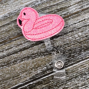 Pink Glitter Vinyl Flamingo Float Badge Holder, Pink Flamingo Float ...