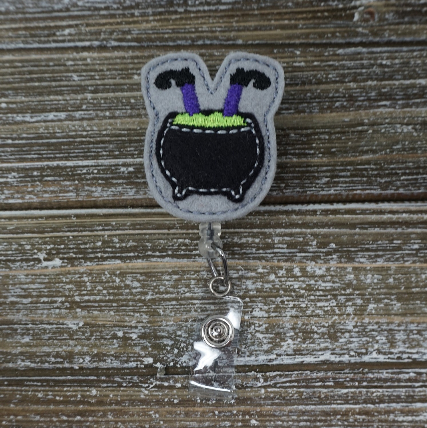 Witch in Cauldron Badge Holder Witch Badge Holder Halloween - Etsy