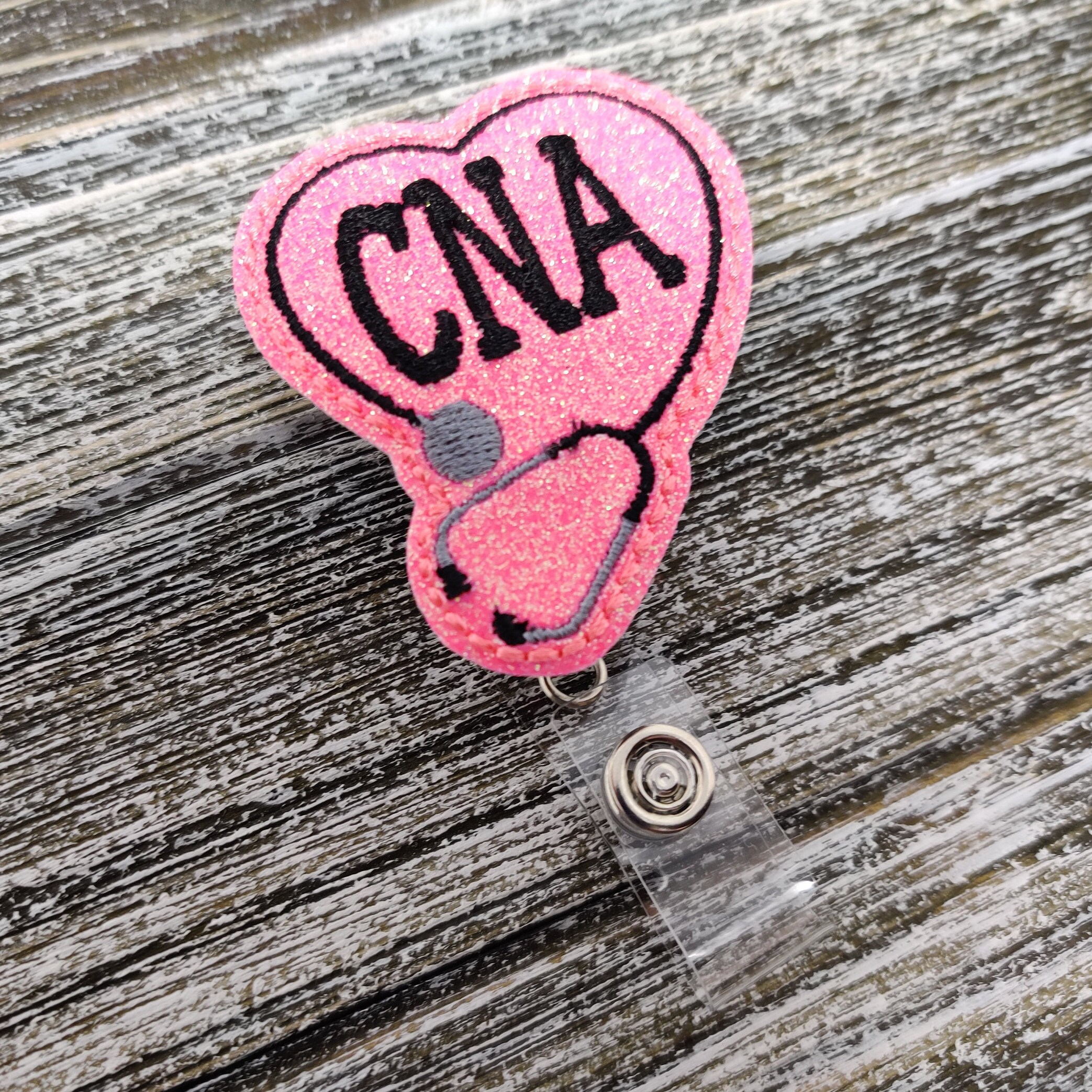 Bright Pink Glitter Vinyl CNA Stethoscope Heart Badge Holder | Etsy