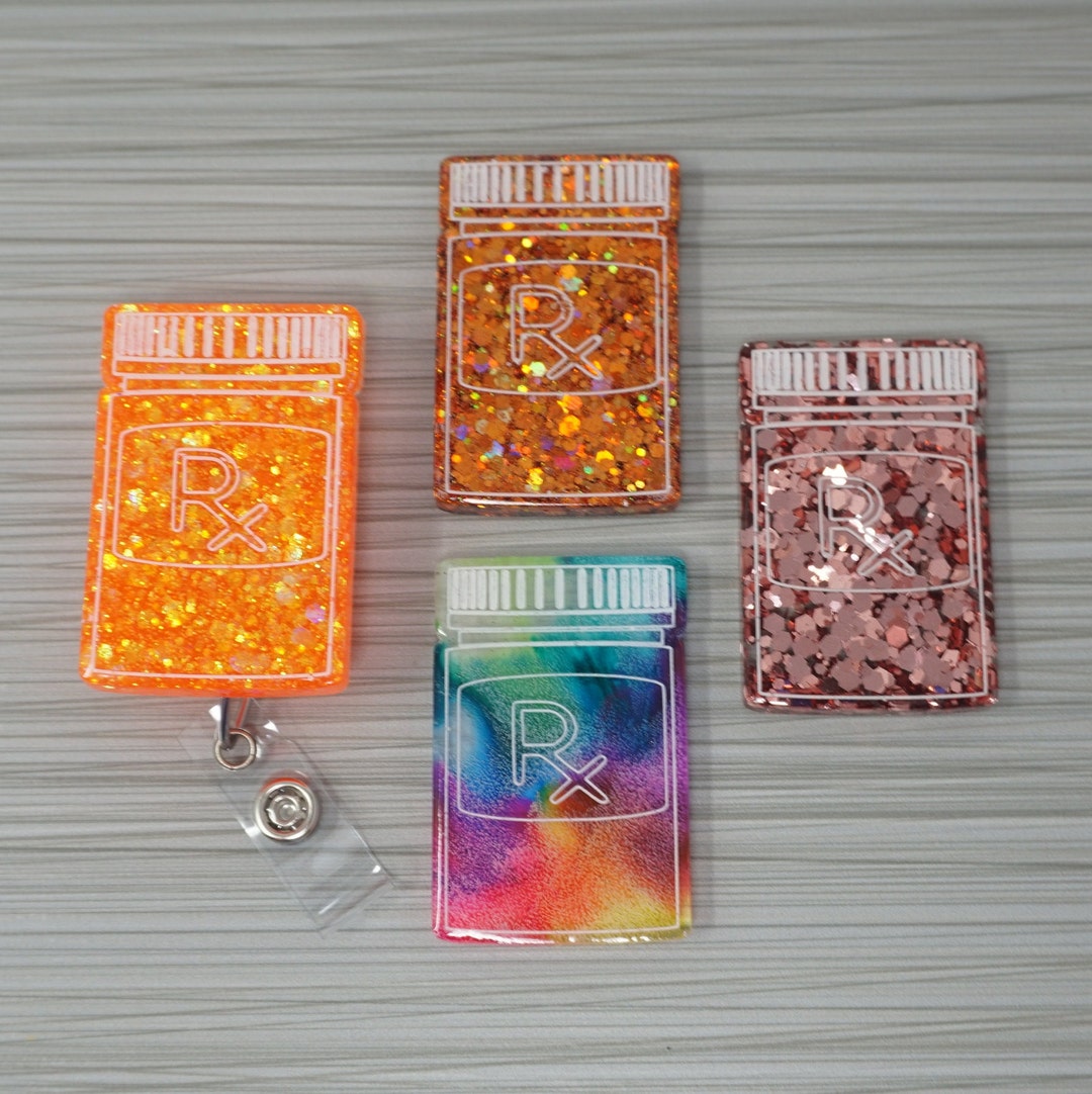 Glitter Resin Prescription Bottle Badge Holder, Prescription Badge ...