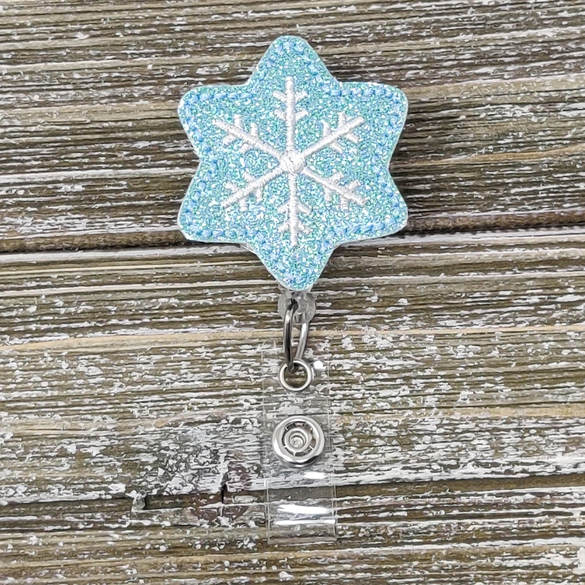 Aqua Glitter Vinyl Snowflake Badge Holder Vinyl Snowflake | Etsy
