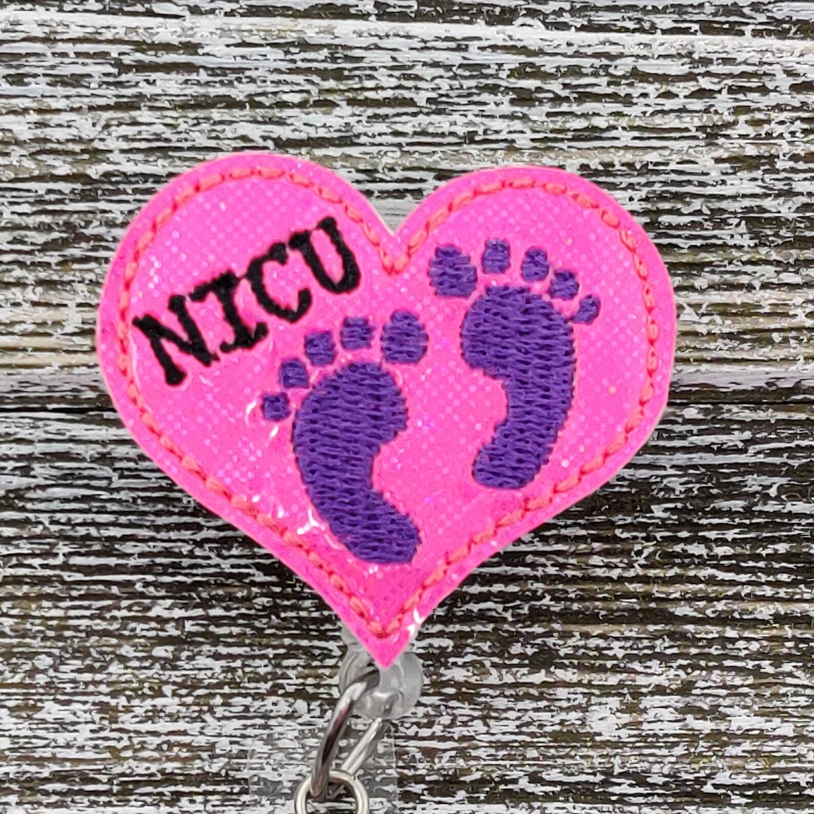 Bright Pink Holographic Glitter Vinyl NICU Heart Badge Holder - Etsy