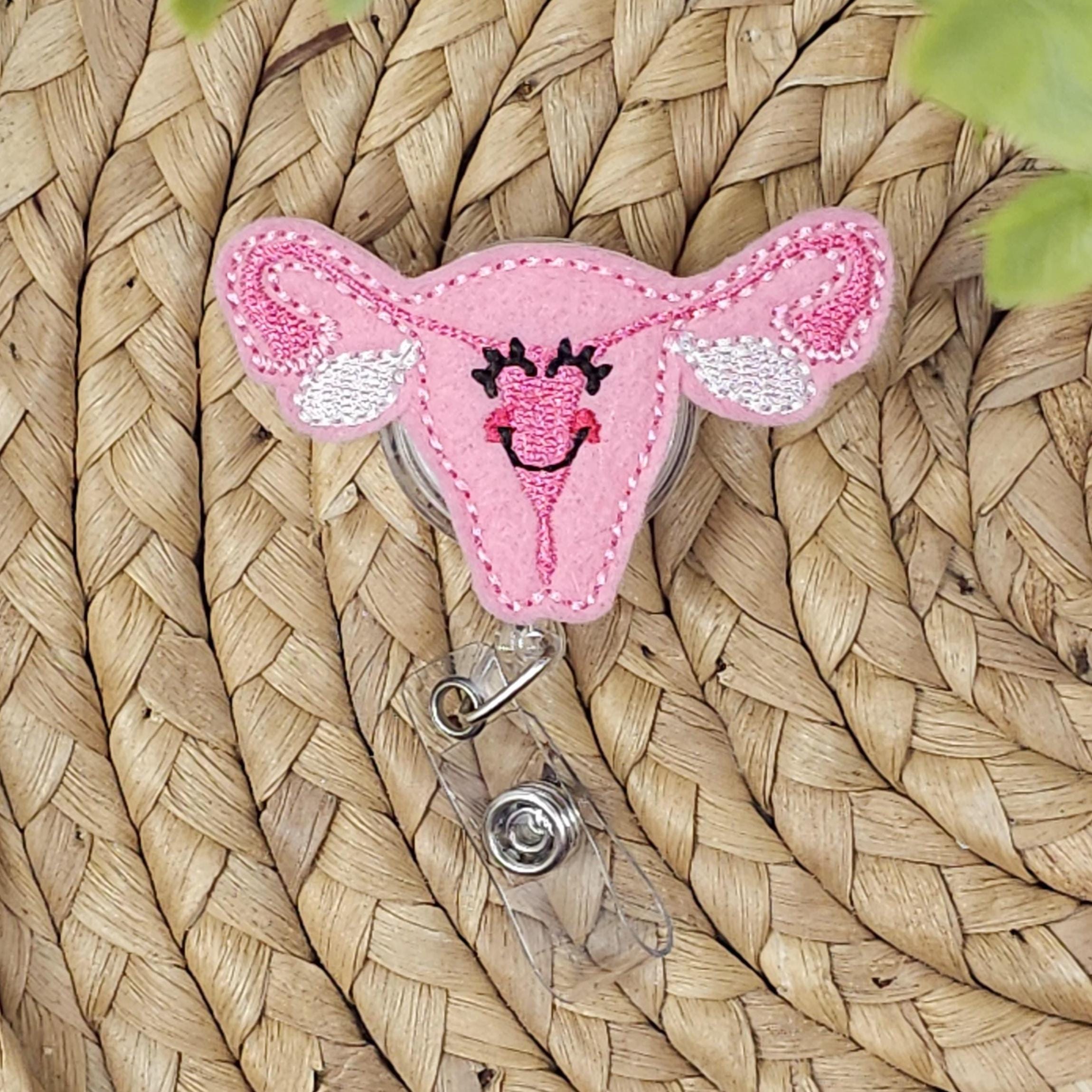 Pink Felt Uterus Retractable Badge Holder, OB-GYN Badge Reel, Labor and ...