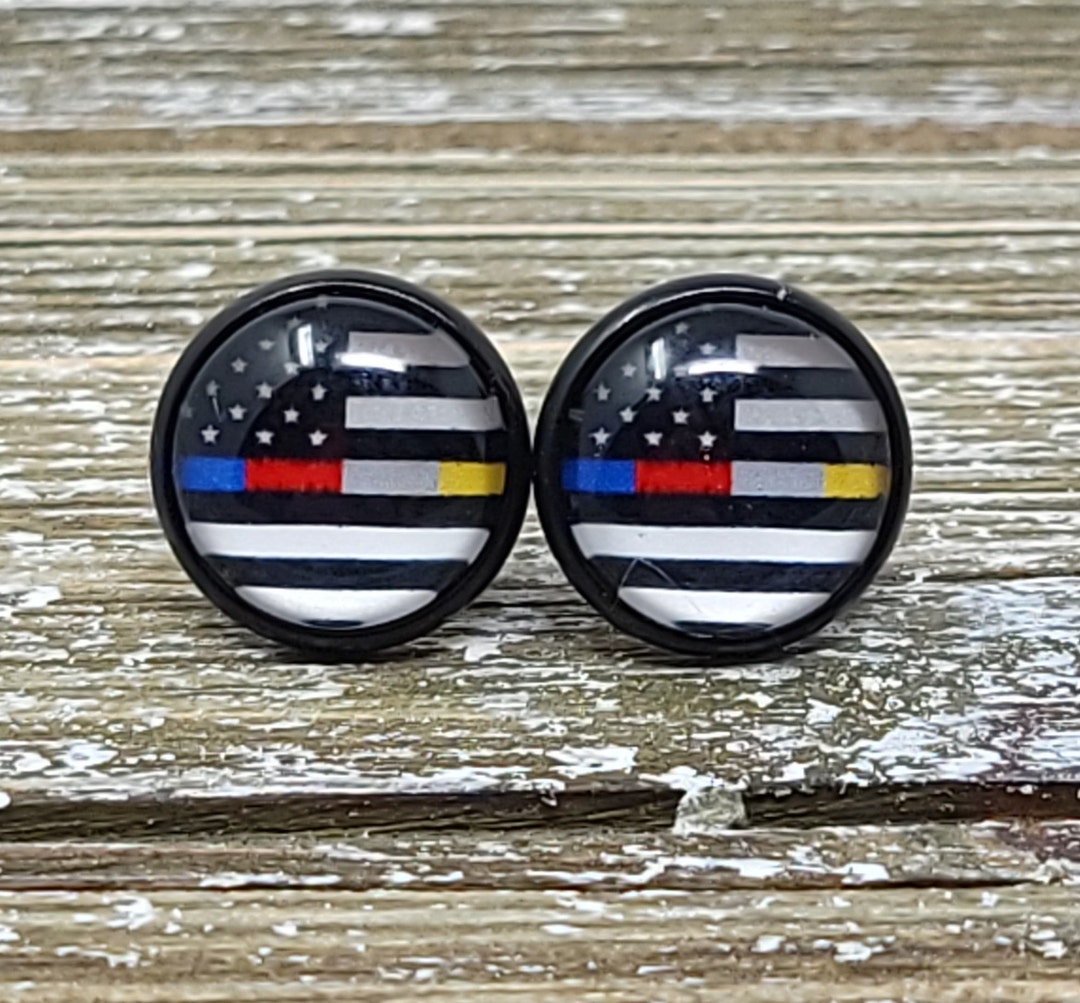 Thin Line American Flag Stud Earrings, EMS Stud Earrings, Emergency ...