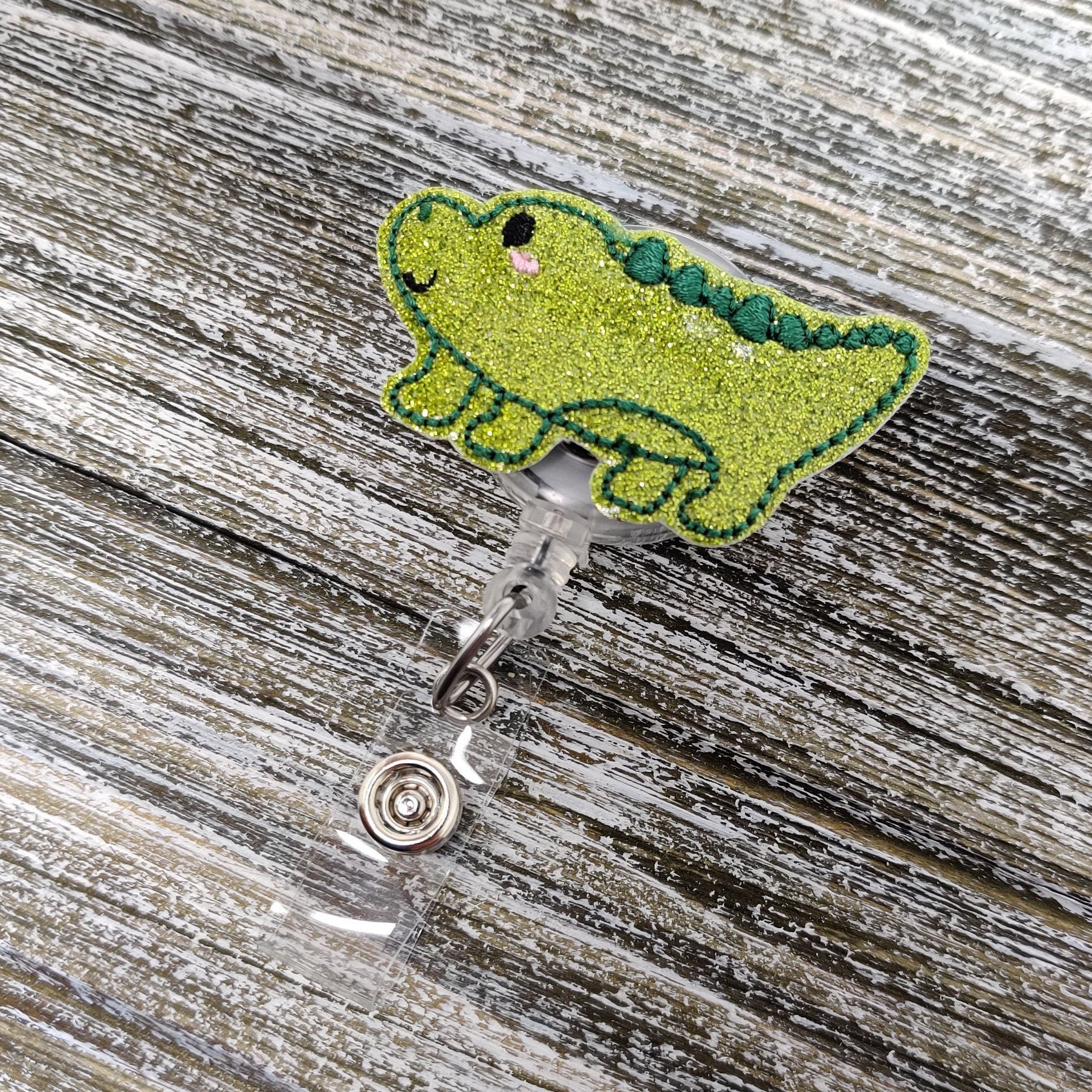 Green Glitter Alligator Badge Holder Green Alligator Badge | Etsy