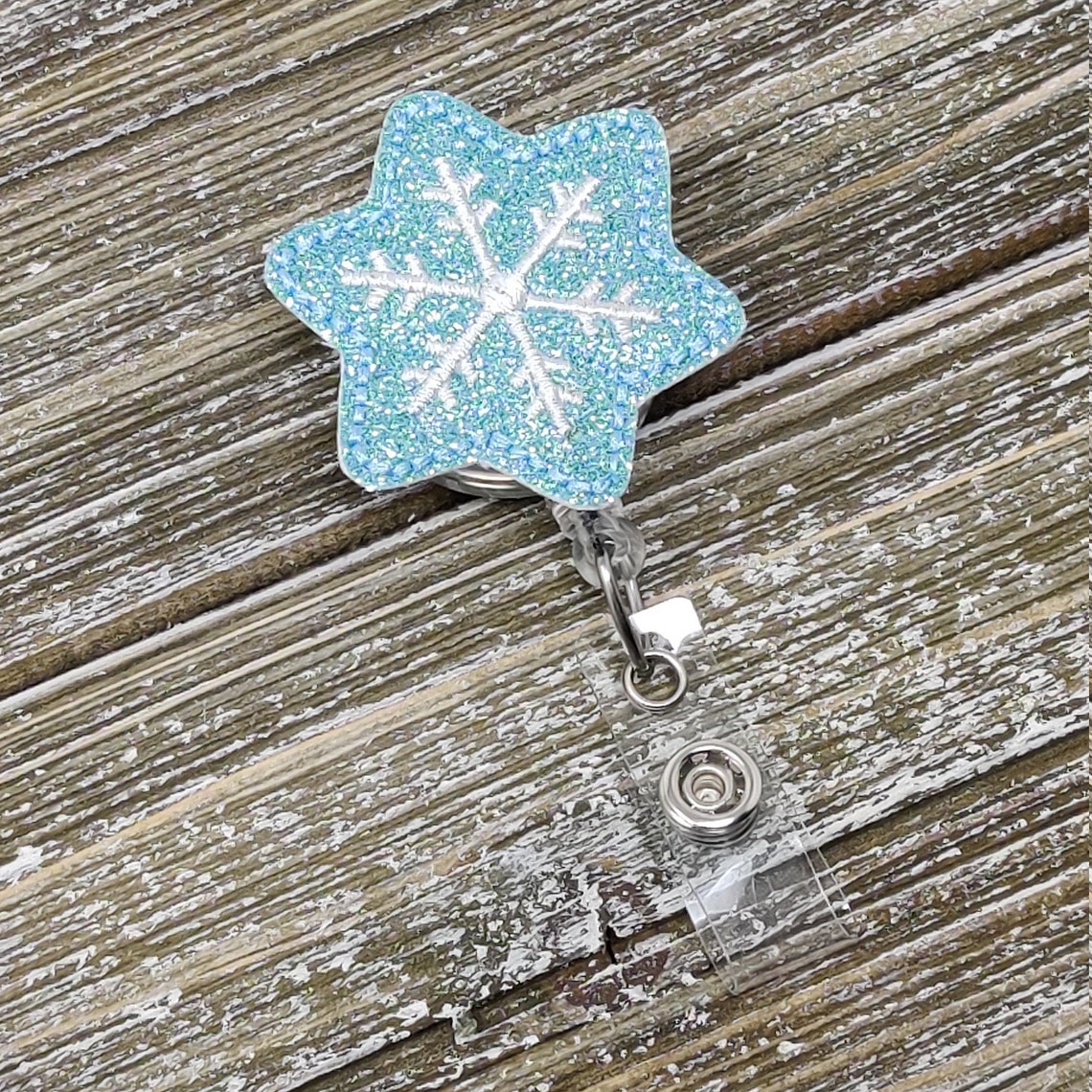 Aqua Glitter Vinyl Snowflake Badge Holder Vinyl Snowflake | Etsy