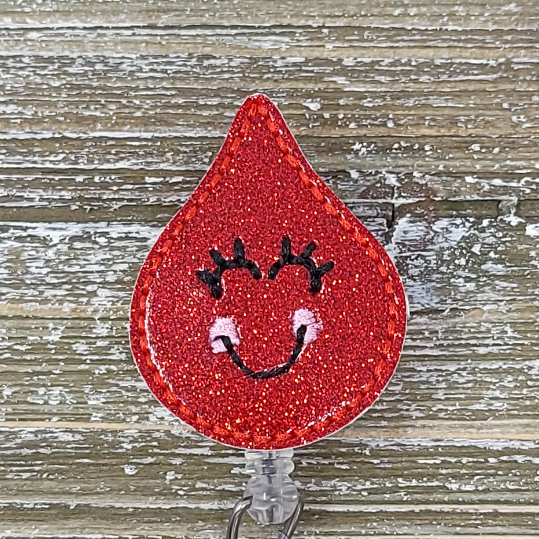Red Glitter Vinyl Blood Drop Retractable Badge Reel, Glitter Blood Drop ...