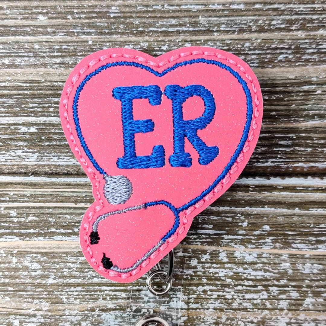 Pink and Blue ER Stethoscope Heart Badge Holder, ER Stethoscope Badge ...