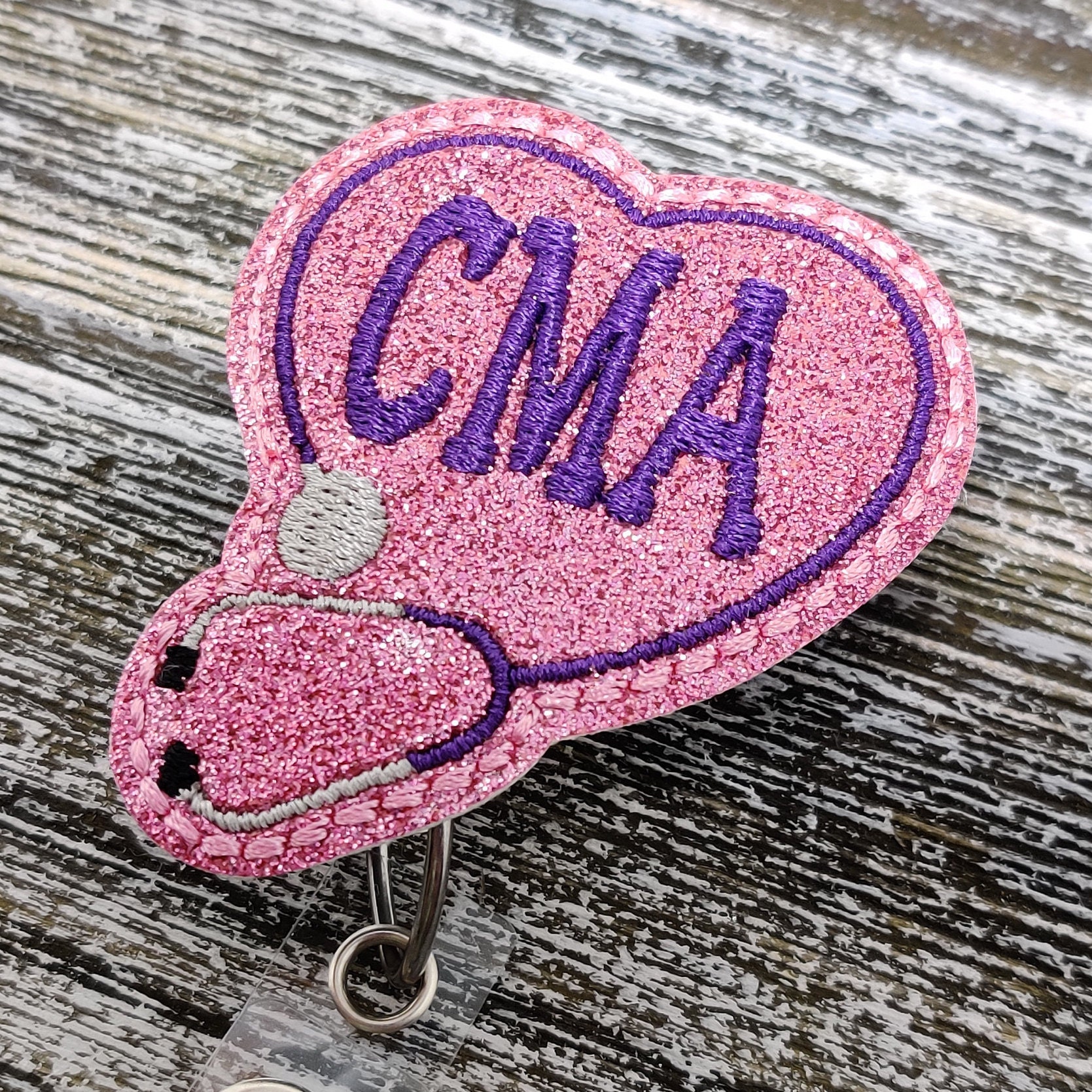Pink Glitter Vinyl CMA Badge Holder, Certified Medical Assistant Badge ...