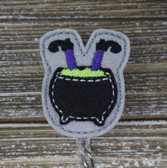 Witch in Cauldron Badge Holder Witch Badge Holder Halloween - Etsy