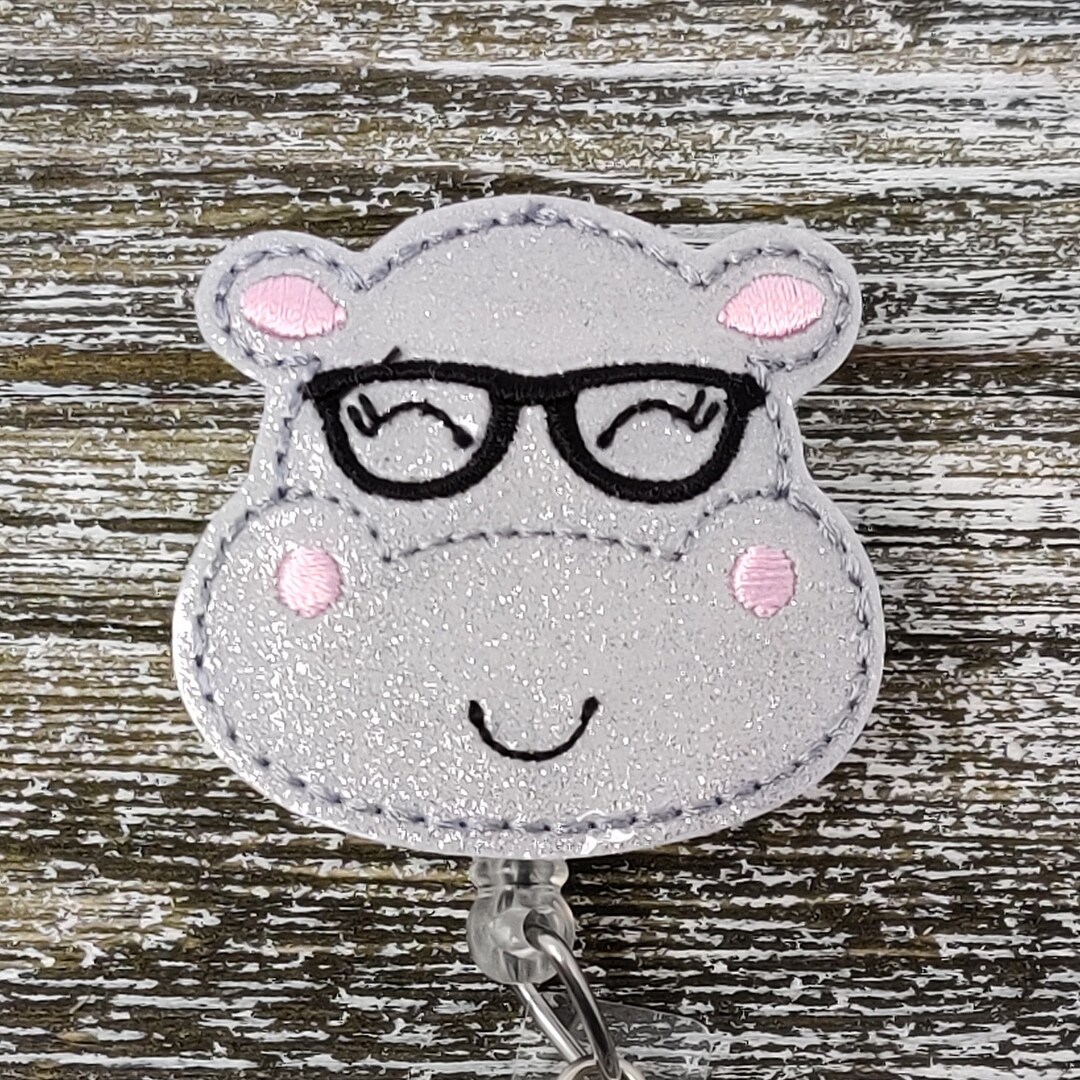 Silver Glitter Vinyl Nerdy Hippo Badge Holder, Hippo Badge Holder ...
