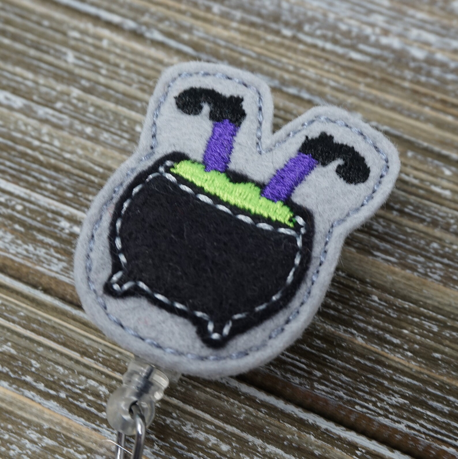 Witch in Cauldron Badge Holder Witch Badge Holder Halloween - Etsy