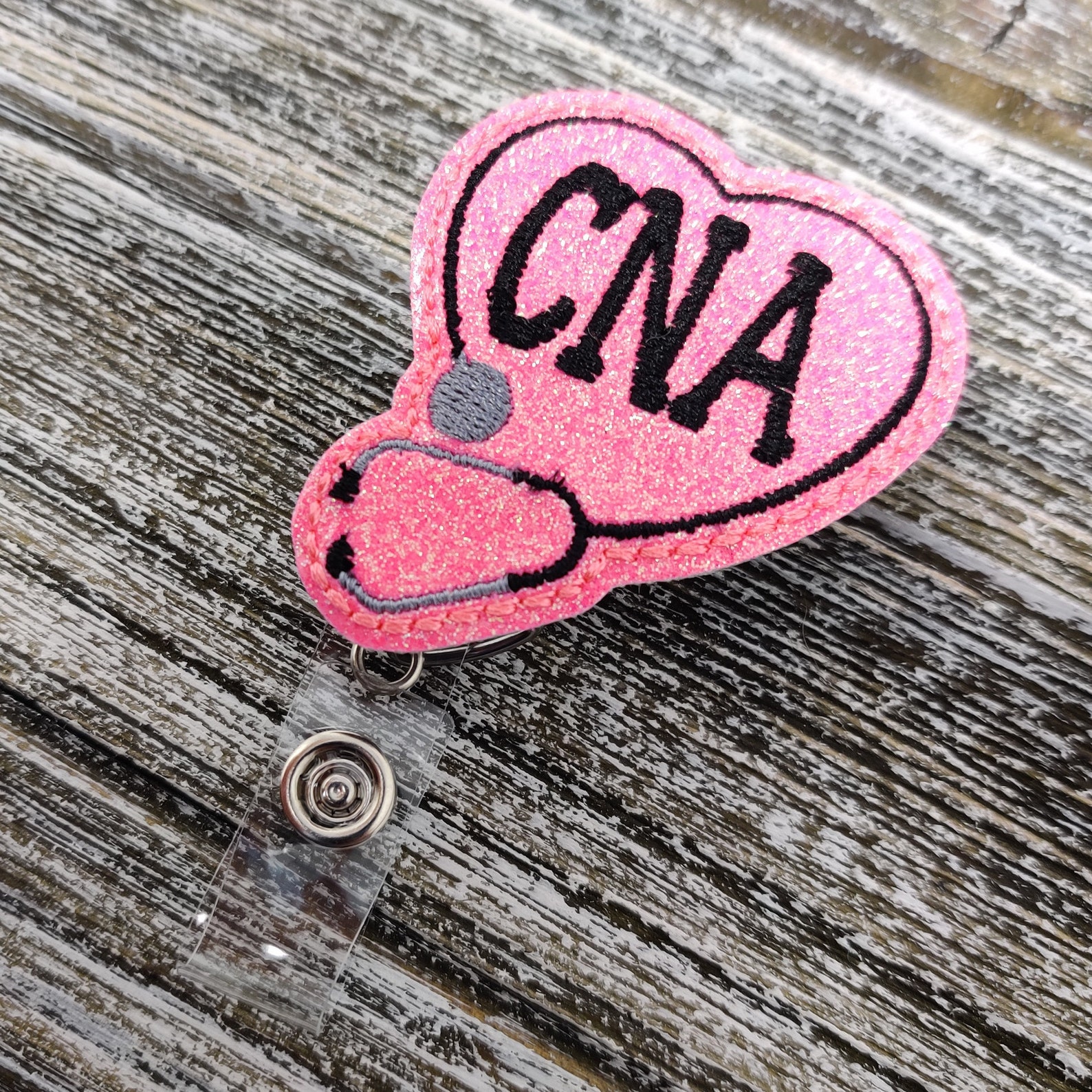 Bright Pink Glitter Vinyl CNA Stethoscope Heart Badge Holder - Etsy