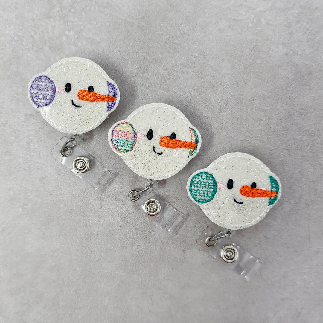 White Glitter Vinyl Snowman Badge Holder, Glitter Snowman Badge Reel ...
