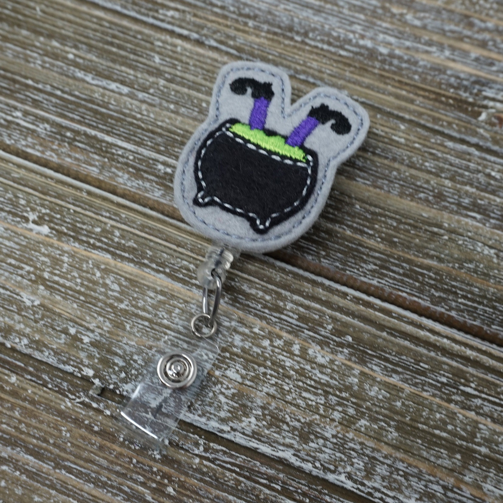 Witch in Cauldron Badge Holder Witch Badge Holder Halloween - Etsy