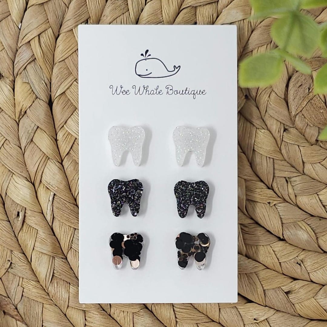 Glitter Tooth Stud Earrings, Tooth Stud Earring Bundle, White Tooth ...